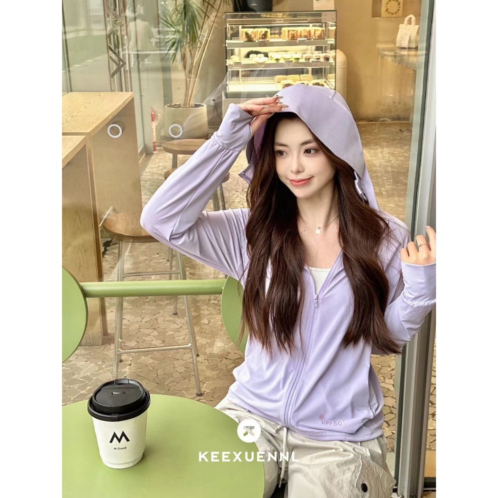 新款 珂宣尼 原纱冰氧防晒衣 防紫外线 透气 冰丝 显瘦 KEEXUENNL UV Sun Protection Clothing Women Men Zip Hoodie Long ...