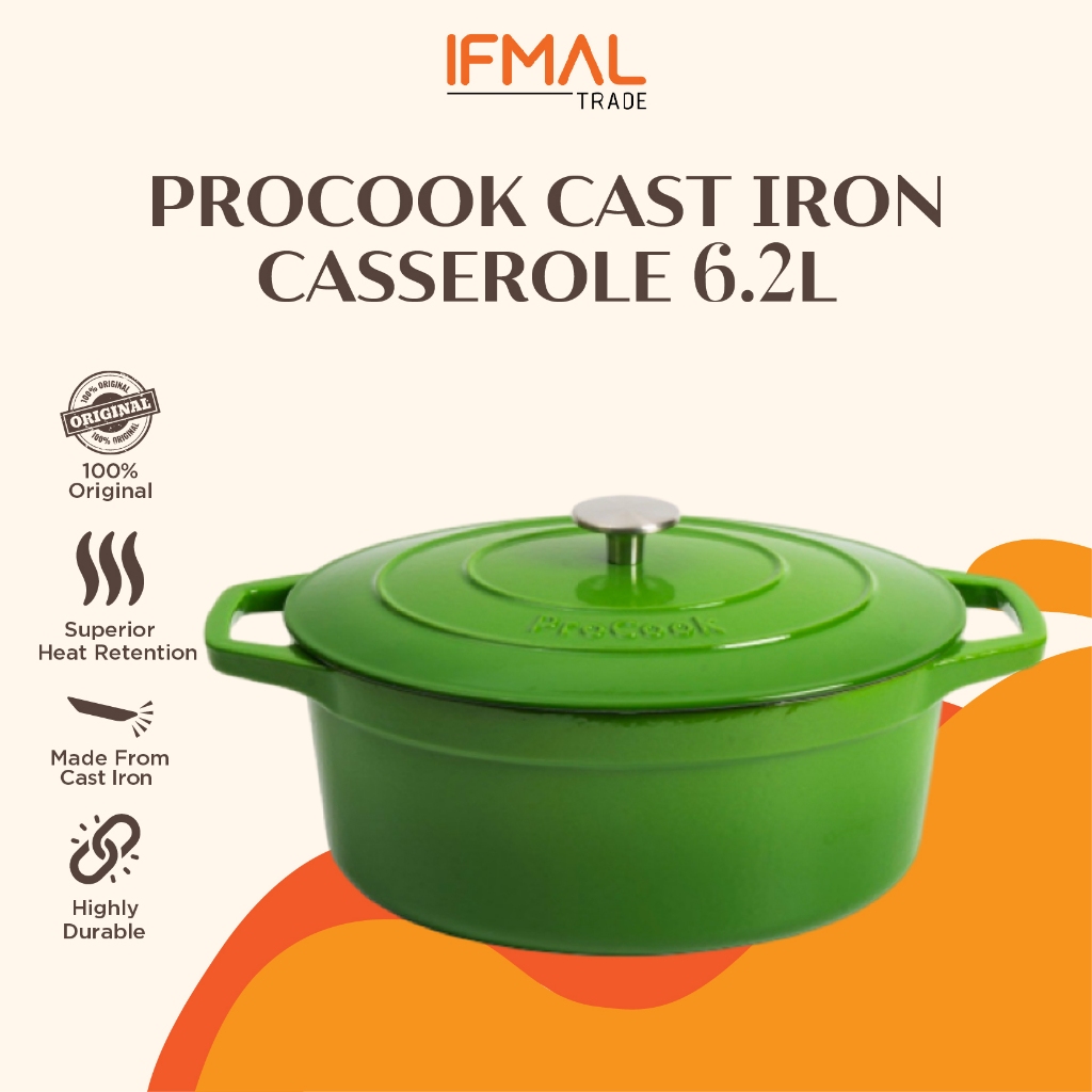 ProCook Cast Iron Casserole 30cm / 6.2L | Periuk Tahan Lasak Cookware ...