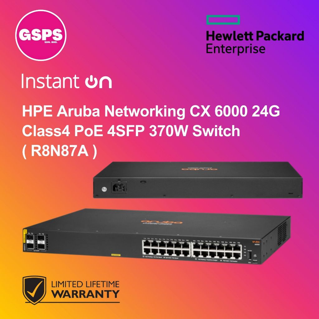 HPE Aruba Networking CX 6000 24G Class4 PoE 4SFP 370W Switch ( R8N87A ) | Shopee Malaysia