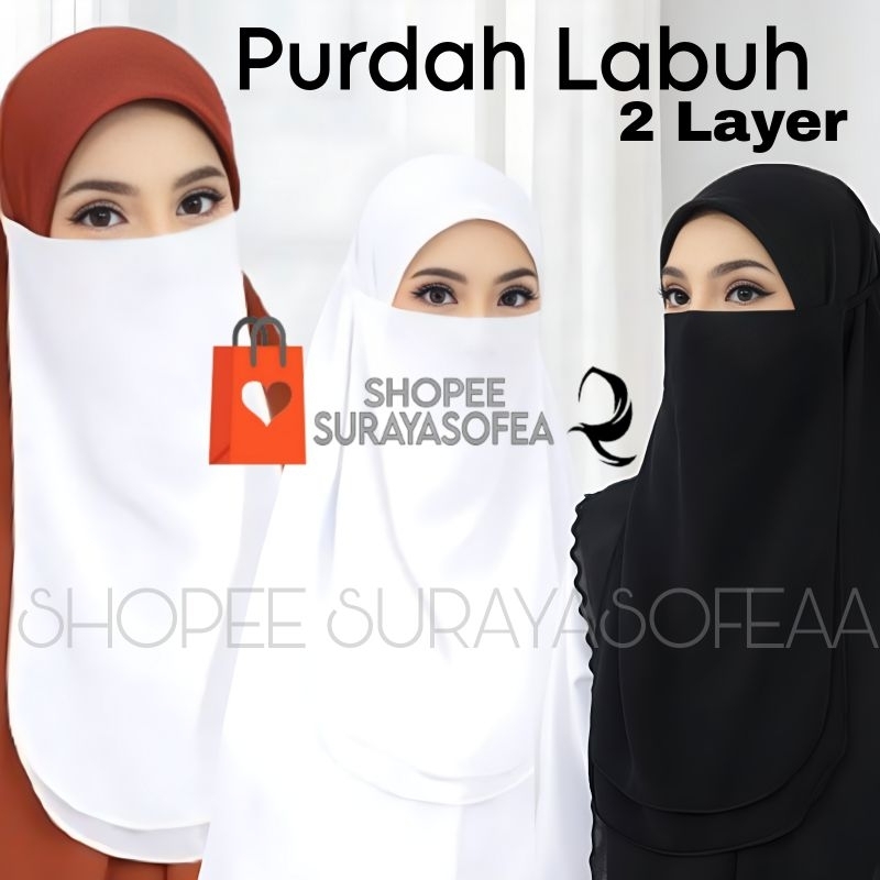 Purdah Labuh 2 Layer Chiffon / Purdah Khimar Umrah / Niqab | Shopee ...