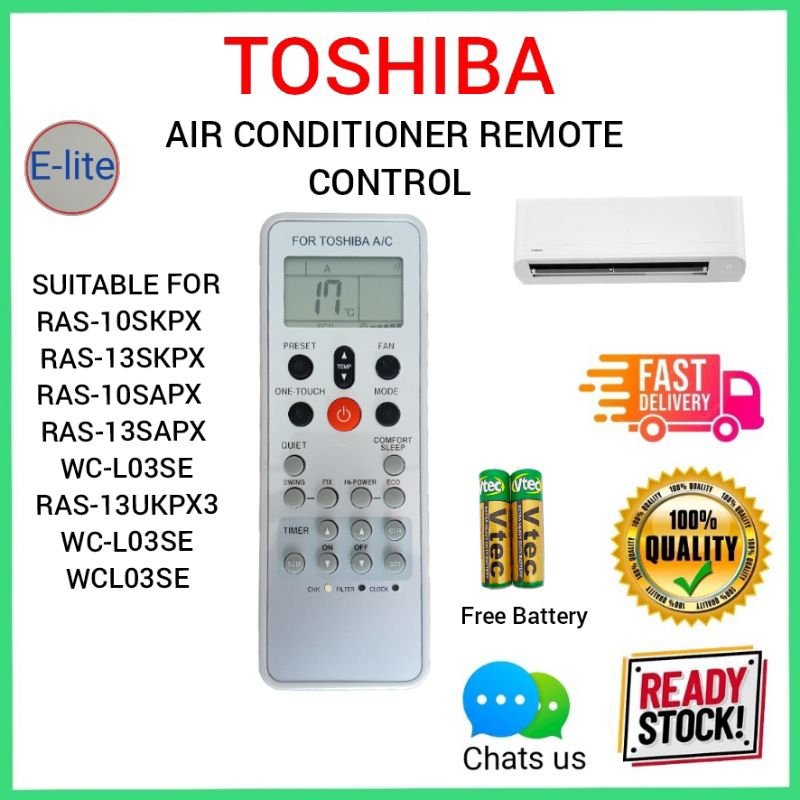 TOSHIBA AIR CONDITIONER REMOTE CONTROL RAS-15EKV-UL/RAS-17EKV-UL/RAS ...
