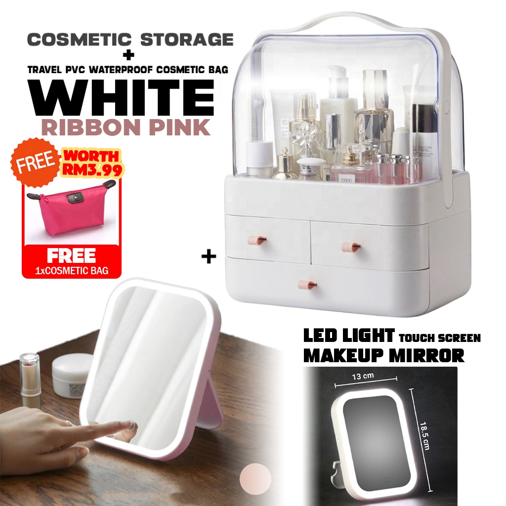 3 Layer Luxury Makeup Storage Box with Handle Cosmetic Organizer ...