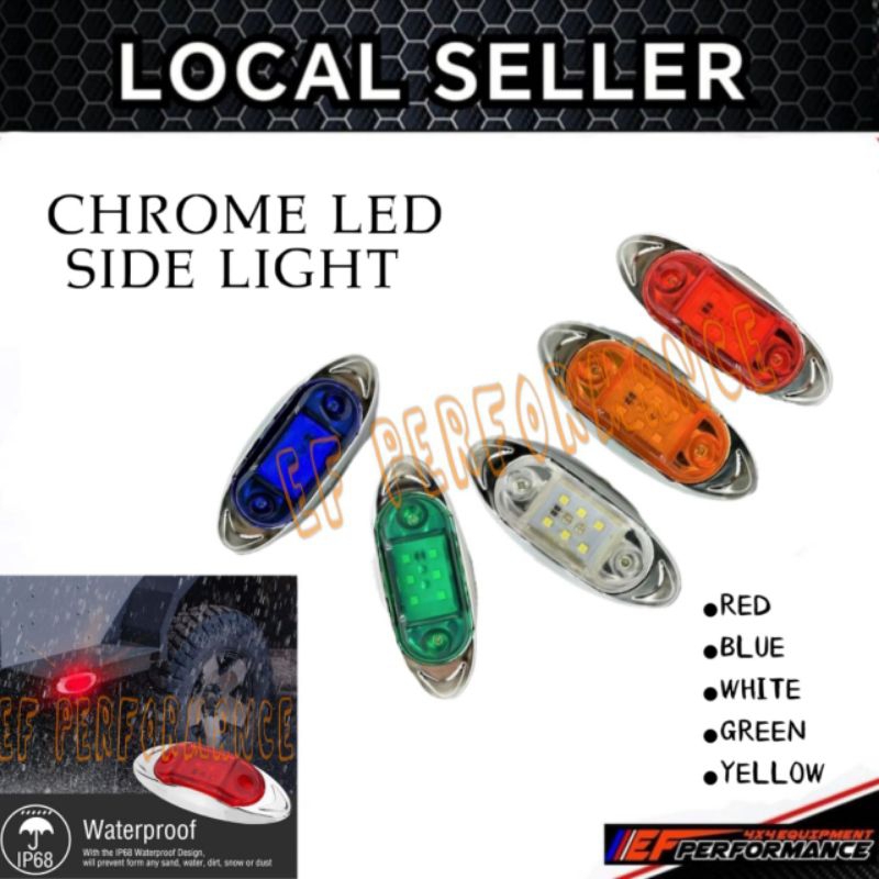 CHROME LED SIDE LAMP 12V 24V LORRY LIGHT RED YELLOW BLUE WHITE GREEN ...