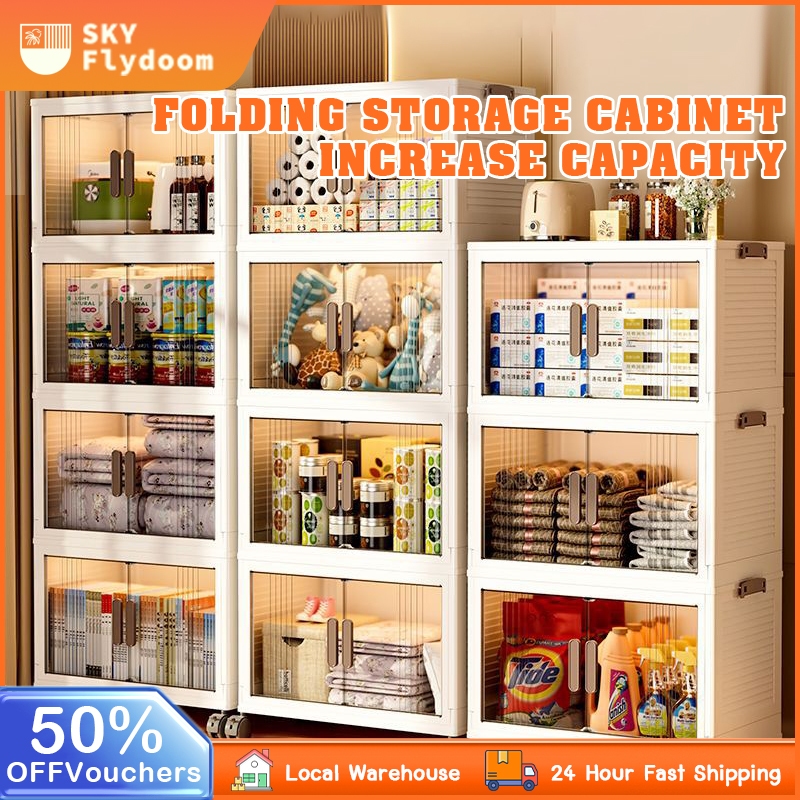 3/4/5 Layer Stackable Storage Cabinet with Wheels Multi-purpose 2 Door ...