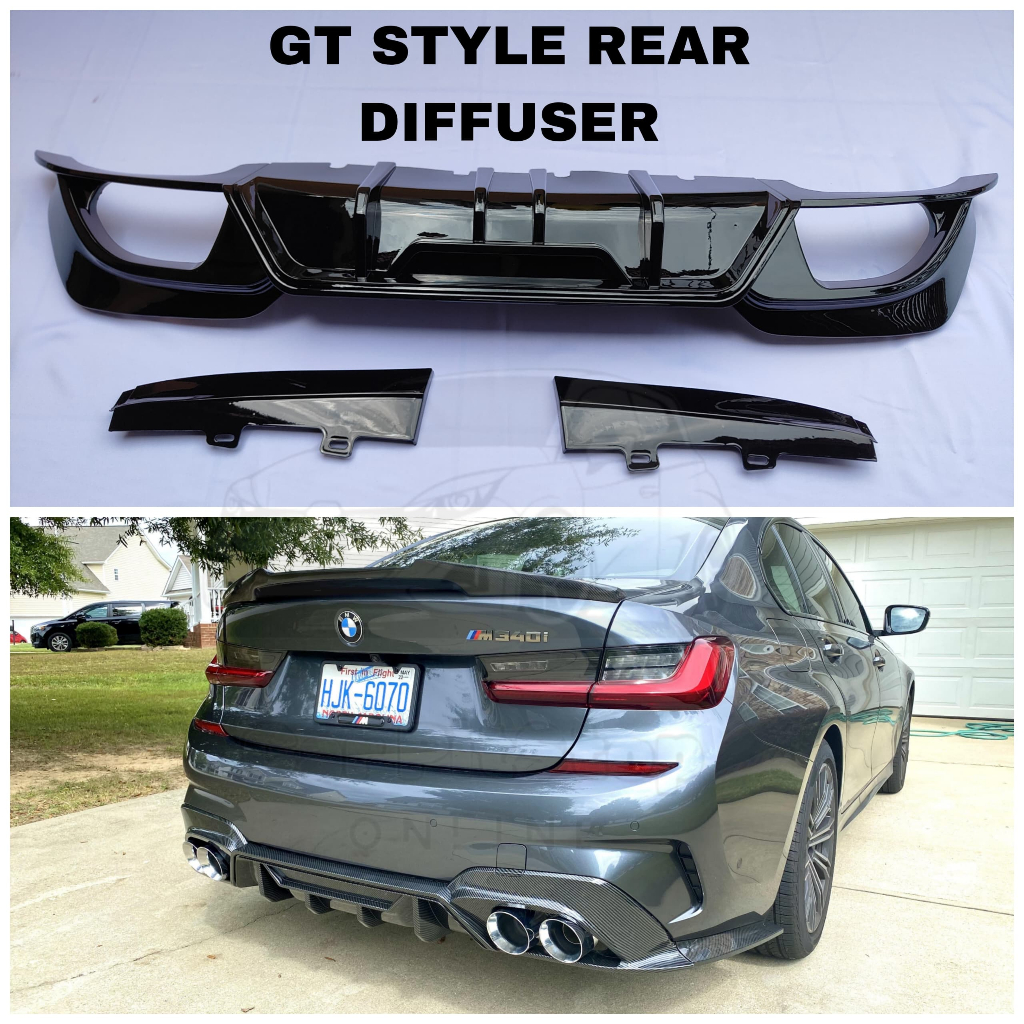 BMW G20 M Sport 330i 330e 330li Rear Diffuser CMST GT Style Gloss Black ...