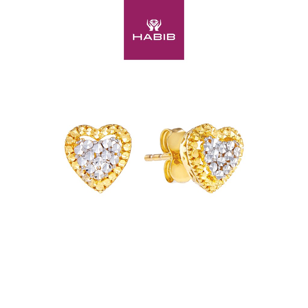 HABIB Oro Italia 916 Yellow and White Gold Earrings (Heart) GE71770121 ...