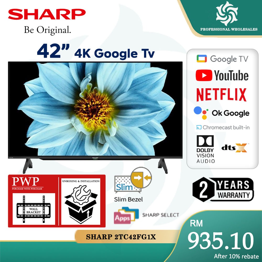 Sharp 42 Inch AQUOS Google TV slim bezel Youtube Netflix smart tv 2K FULL HD HDR10 42" | Shopee ...