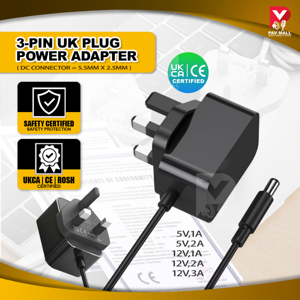 AC to DC Power Adapter 12V UK Plug Charger Connector UKCA/CE Certified ...