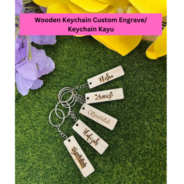 Wooden Keychain Custom Engrave | Keychain Ukiran Kayu | Shopee Malaysia