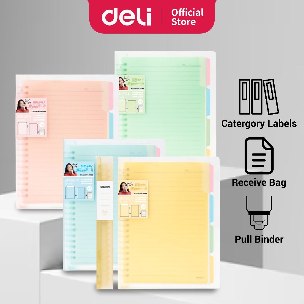 Deli Loose Leaf Binder Notebook Transparent Cover Aesthetic Colorful ...