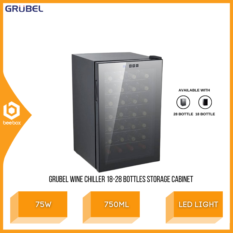 Grubel Wine Chiller 18 28 Bordeaux Bottles Tempered Glass Door 75W ...