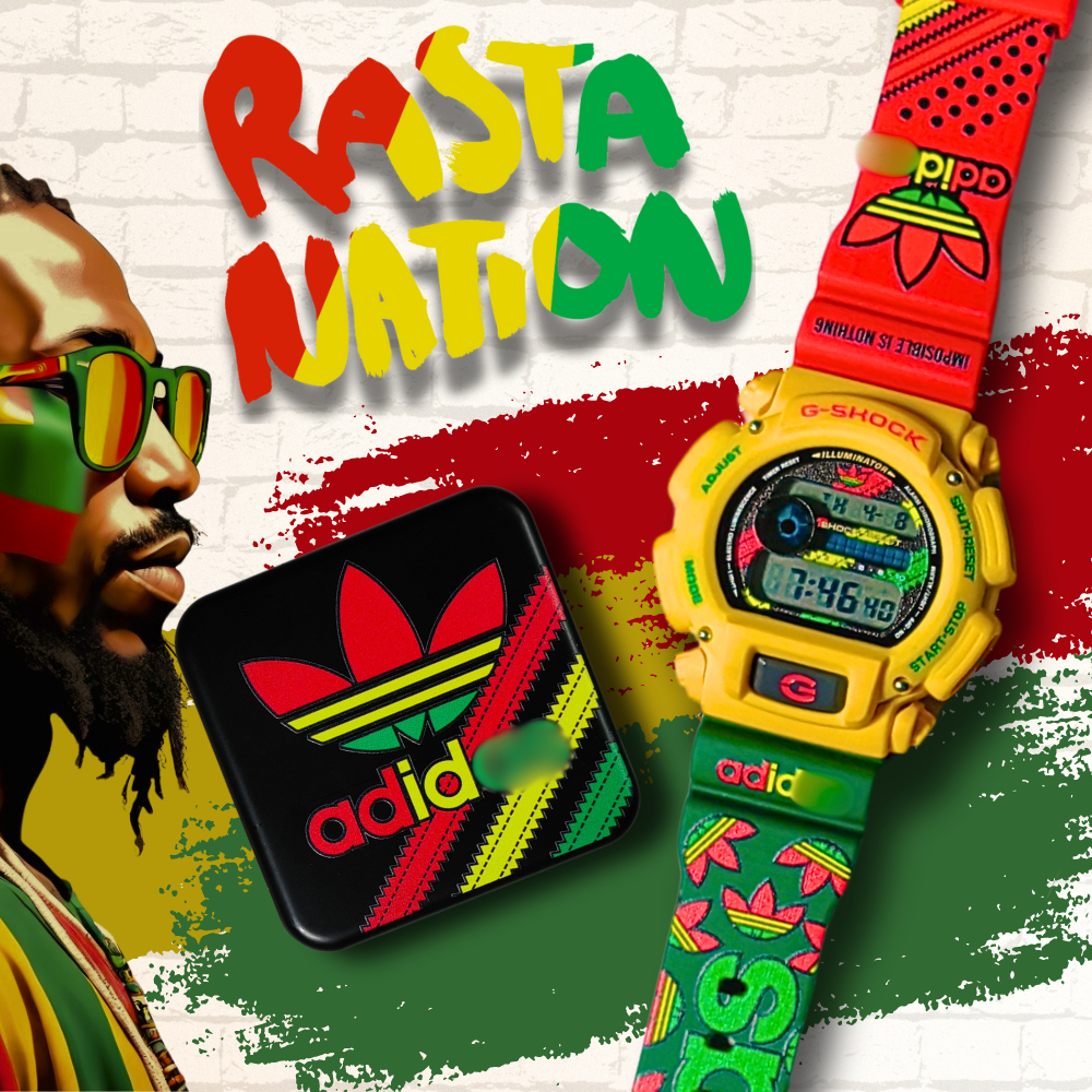 CASIO G-SHOCK CUSTOM RASTA ADIDAS DW-9052-1 DIGITAL RESIN WATCH ...