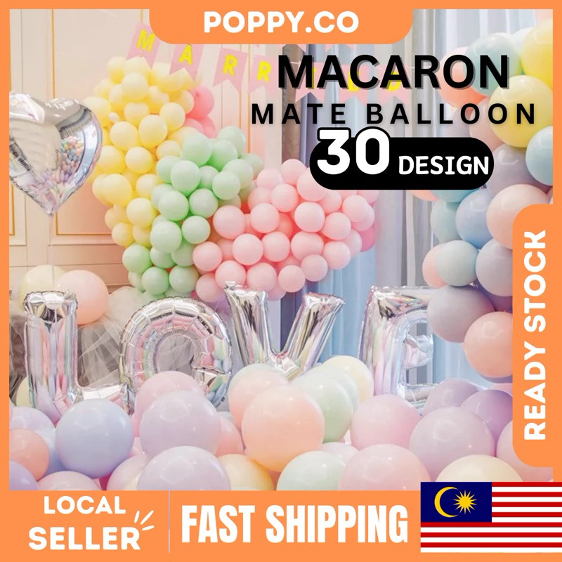 Macaron Mate Balloon Birthday 10 pcs Belon 10” round love shape belon ...