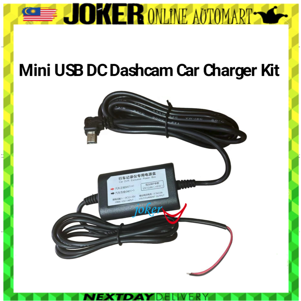 Mini USB Hardwire DC Car Charger Kit for Dash Cam Vehicle DVR Power Box ...