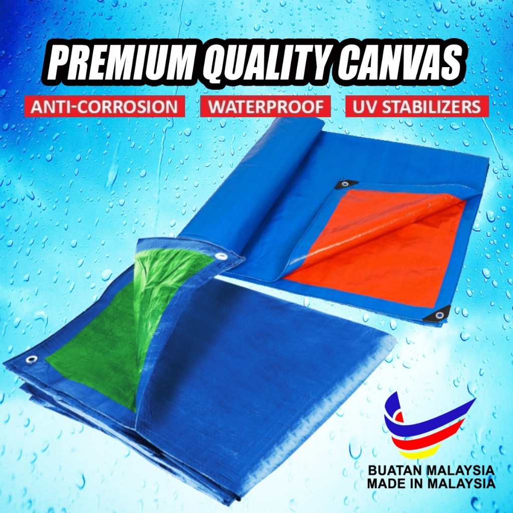 Waterproof Blue Orange / Blue Green Canvas Tarpaulin Sheet Canopy ...
