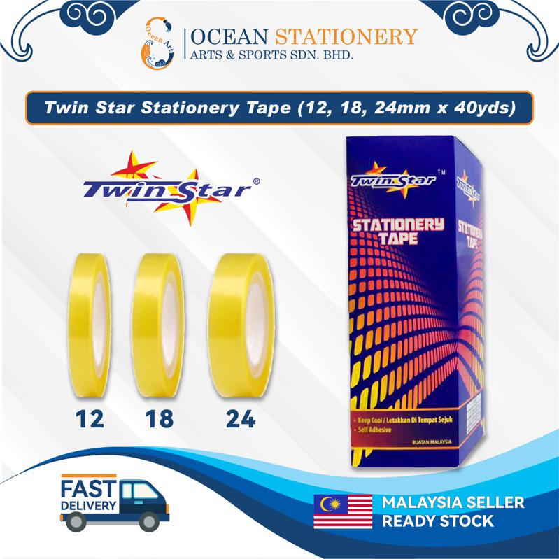 Twin Star Stationery Tape OPP Packing Selefon Cellphane (12, 18, 24mm x ...