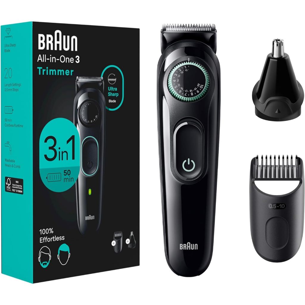 Braun All-in-One Style Kit Series 3 3430, 3-in-1 Trimmer for Men with ...