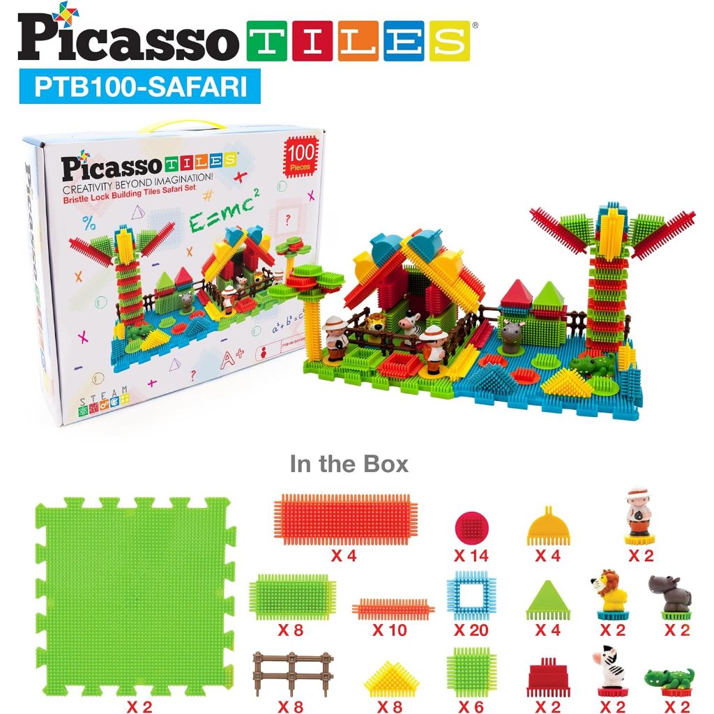 PicassoTiles Bristle Lock Building Tiles Safari Set 100 pcs (PTB100-SAFARI) | Shopee Malaysia