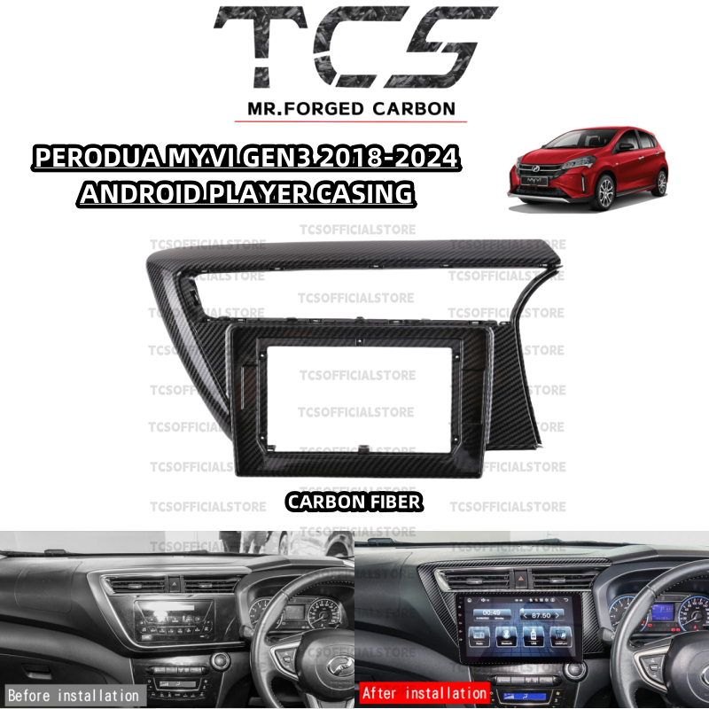 TCS PERODUA MYVI GEN3 2018-2024 CAR AUDIO ANDROID PLAYER CASING CARBON ...