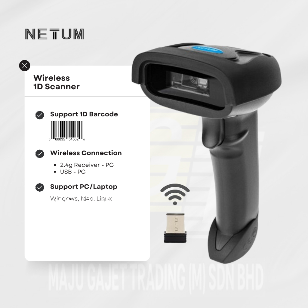 NETUM 1D Barcode Scanner Wired Wireless Scan Bar Code Barang POS System ...
