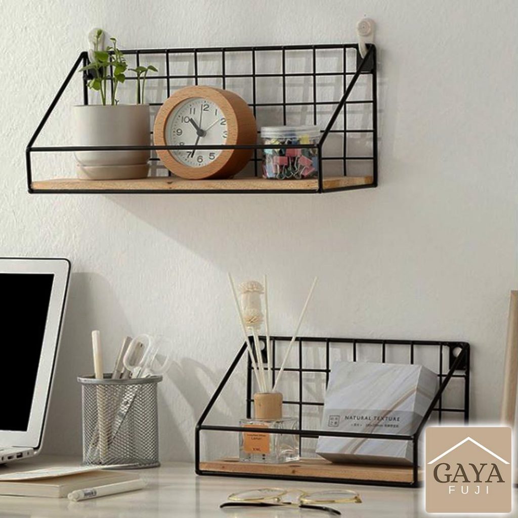 Rak Organizer Iron Wooden Decorative Wall Shelf Storage Rack ...