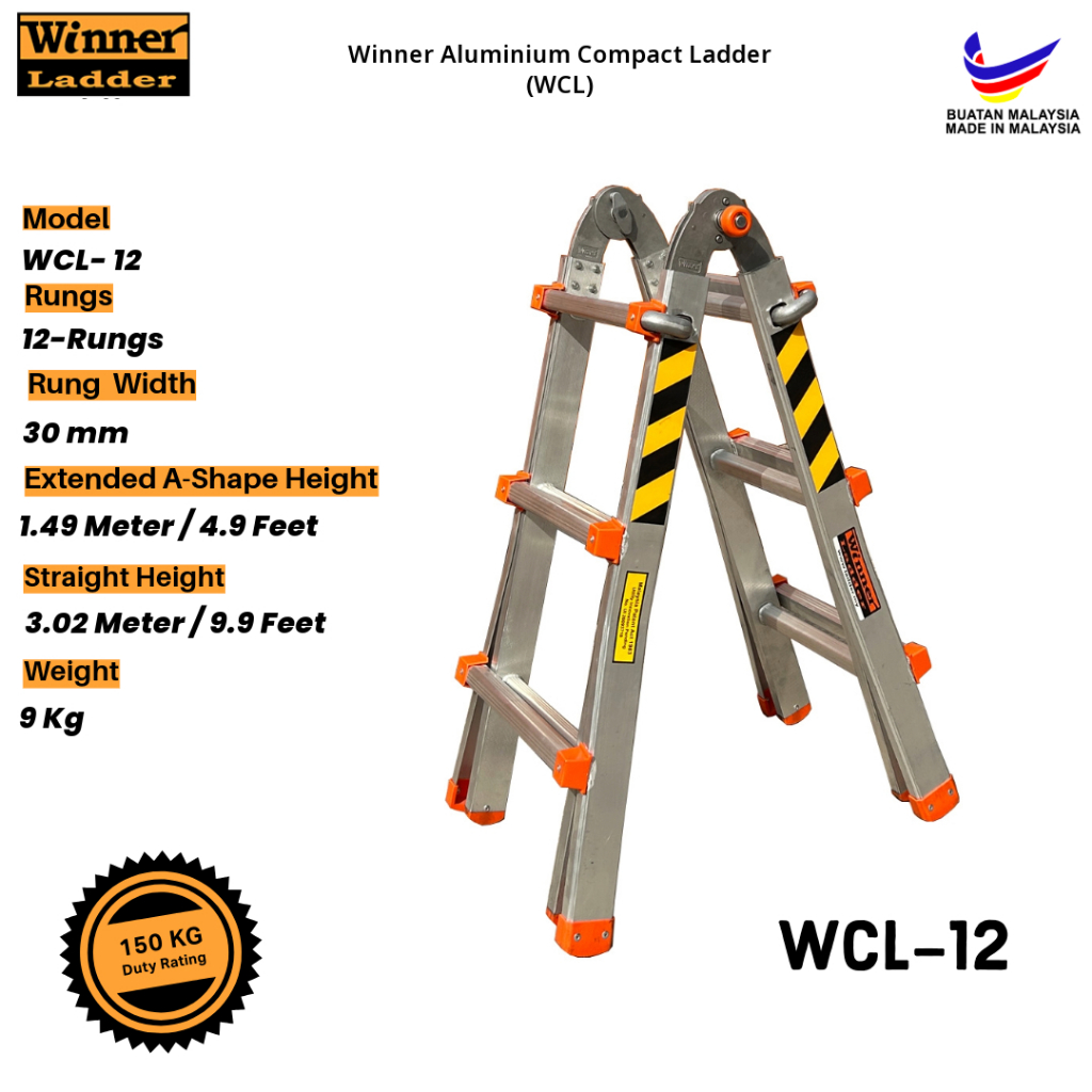 Winner Ladder Aluminium Compact Ladder WCL-12 Multipurpose Ladder 12 ...