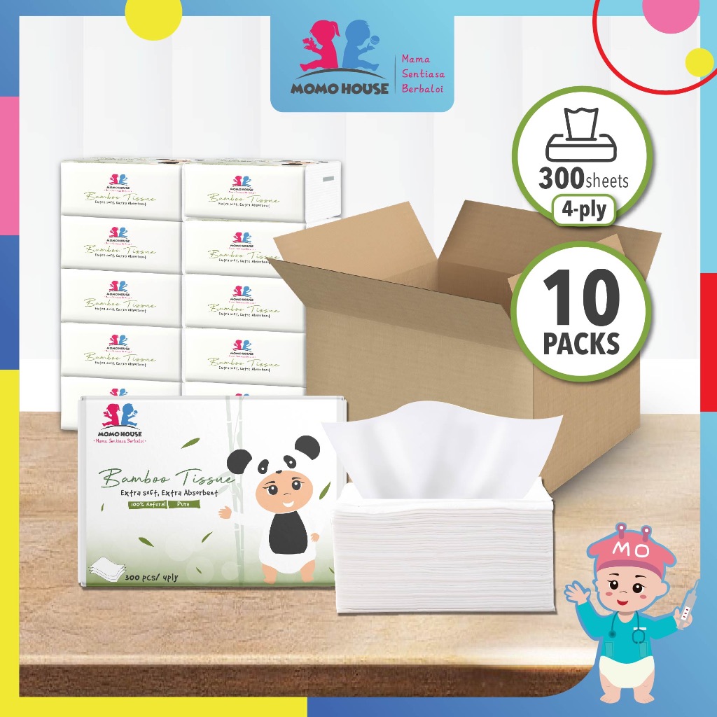 10 Packs Momo House Bamboo Tissue Soft Facial Tisu Paper 75 Pulls x 4 ...