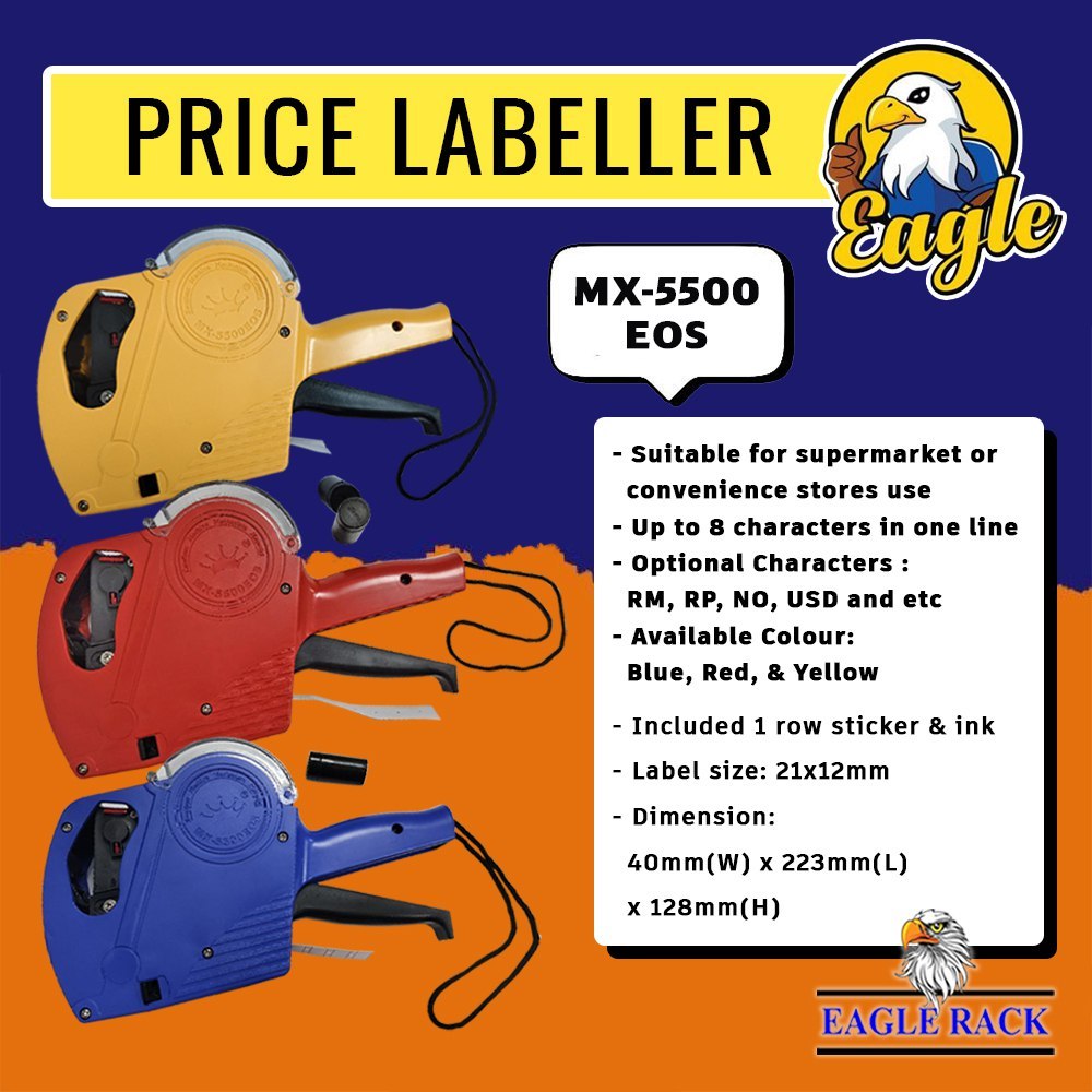 PRICE LABELLER ( MX -5500 EOS 8 DIGITS ) TAG MACHINE RED , BLUE AND ...