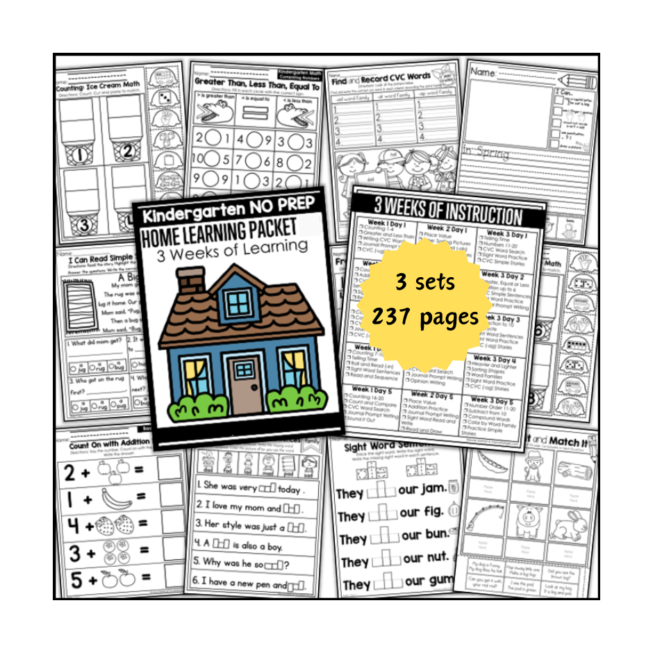 A581 – [PDF] Kindergarten Home Learning Packet 3 sets 237 pages - sight ...