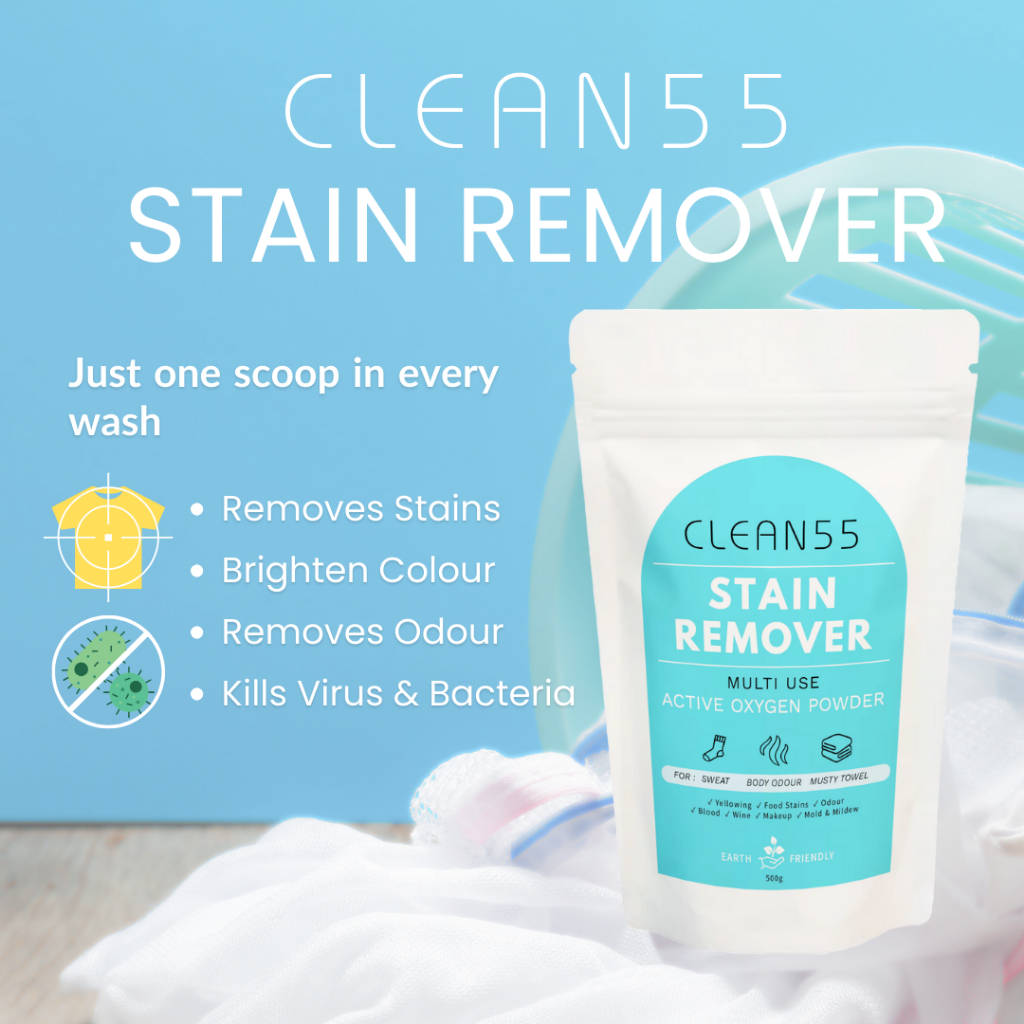 CLEAN55 Odour & Clothes Stain Remover Oxi Powder 500g (Multipurpose ...