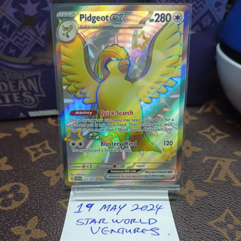 Pidgeot ex - 221/091 Shiny Ultra Rare (Paldean Fates) Pokemon TCG Card ...