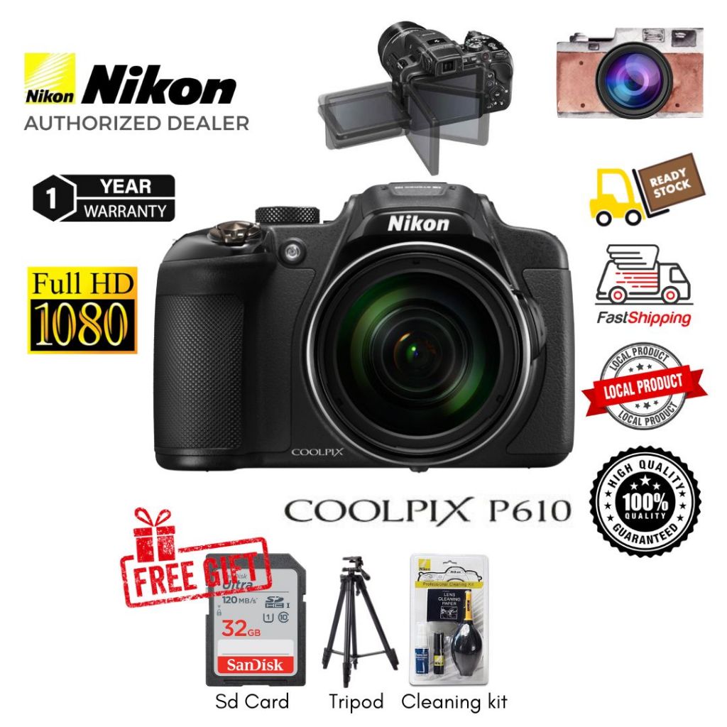 Nikon COOLPIX P610 Digital Camera 16MP 1/2.3" CMOS 120x Dynamic Fine ...