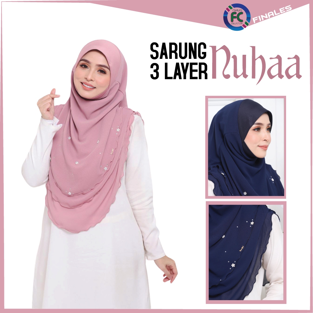 FINALES Tudung Sarung Instant 3 Layer Nuhaa Chiffon Awning Scuba Free Size Tudung Raya Batu ...
