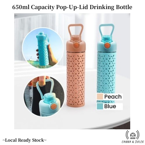 650ML Water Bottle and Pop Up Lid for Drinking On The Go Use Botol ...