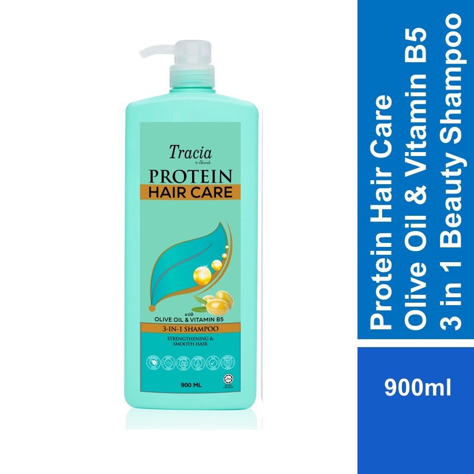 Tracia Protein Hair Care Olive Oil & Vitamin B5 , 3 in 1 Shampoo 900ml ...