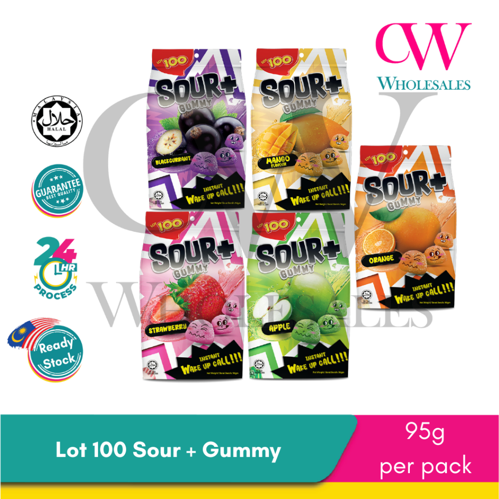Sour + Gummy Lot 100 Orange/Strawberry/Mango/Blackcurrant/Apple (95G ...