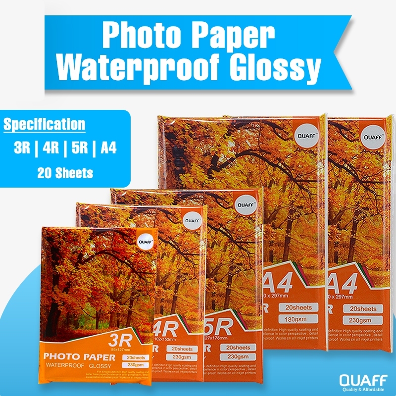 QUAFF 3R 4R 5R A4 Size 230GSM Print Photo Paper Glossy Inkjet Photo ...