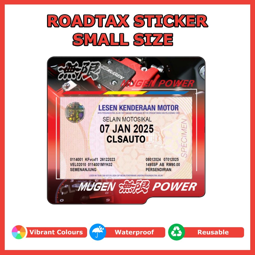 Roadtax Sticker Honda Small Size Pelekat Rotex Kereta Rotax Cover Casing Car Accessories City ...