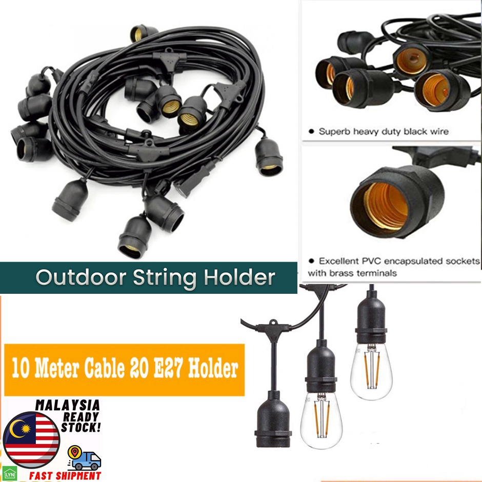 10 Meter 20 unit E27 Lamp Holder Waterproof Outdoor LED String Light ...
