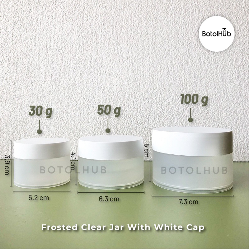30g 50g 100g Frosted Clear Jar with White Cap / Bekas Krim / Mask Jar ...