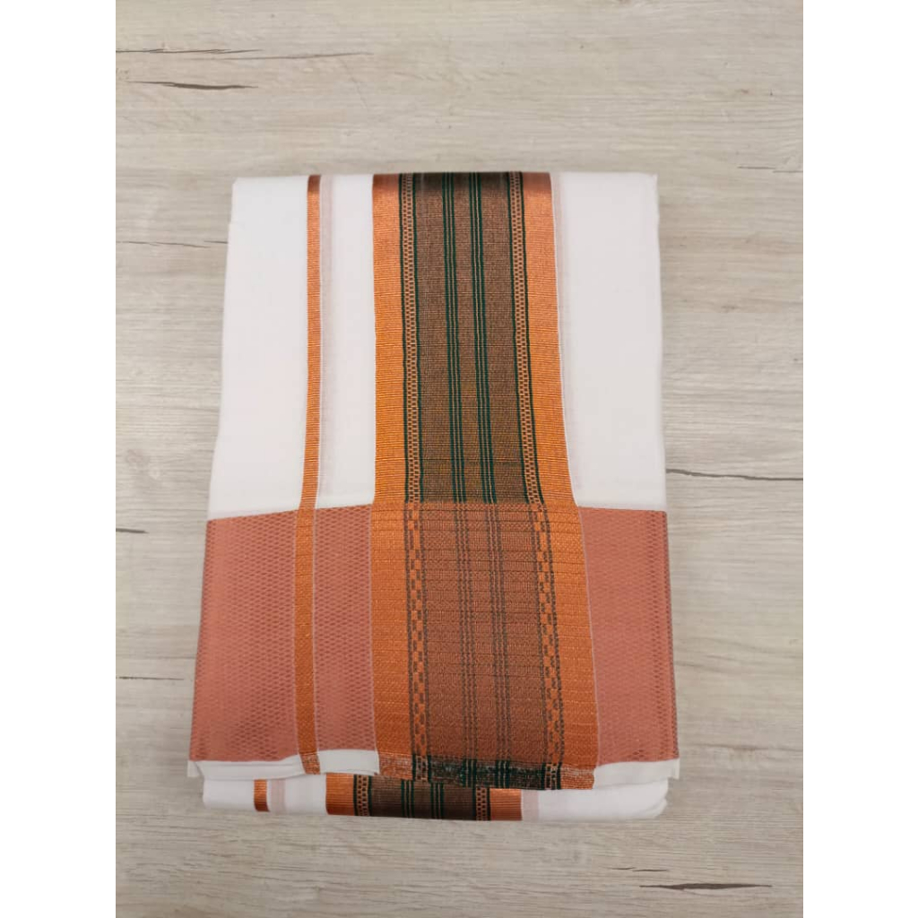 NEW ARRIVAL RICH COTTON WHITE VESHTI WITH COPPER ZARI & COLOURED DESIGN ...