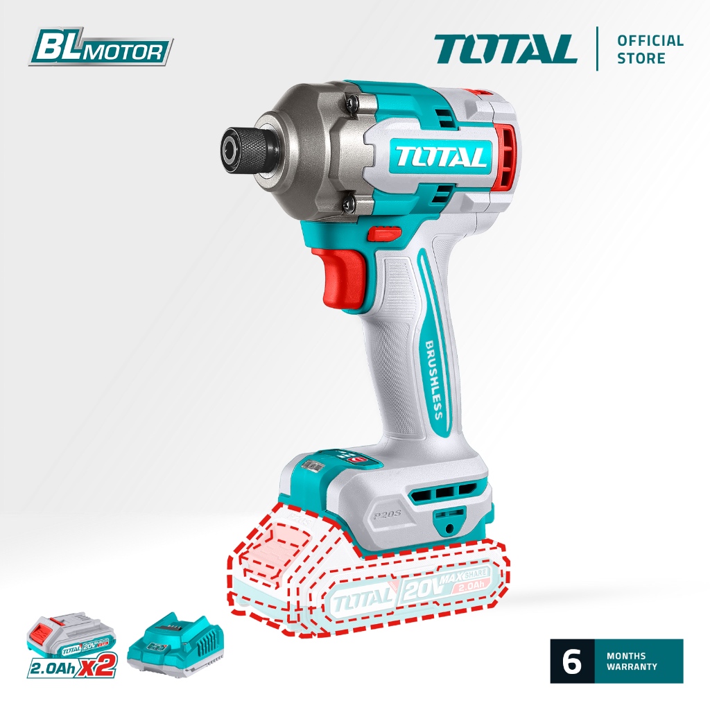 TOTAL Li-ion Impact Driver (285Nm) Brushless Motor + Battery (2 Pcs ...