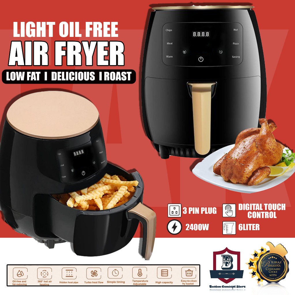 6L Electric Air Fryer 2400 Watts Extra Large Capacity Automatic Oil ...