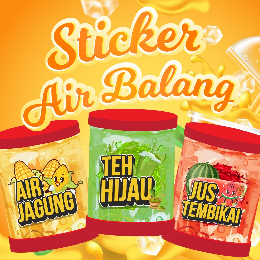 Sticker Pelekat Air Balang PVC Lutsinar Kalis Air Bandung Teh Ais Kopi ...