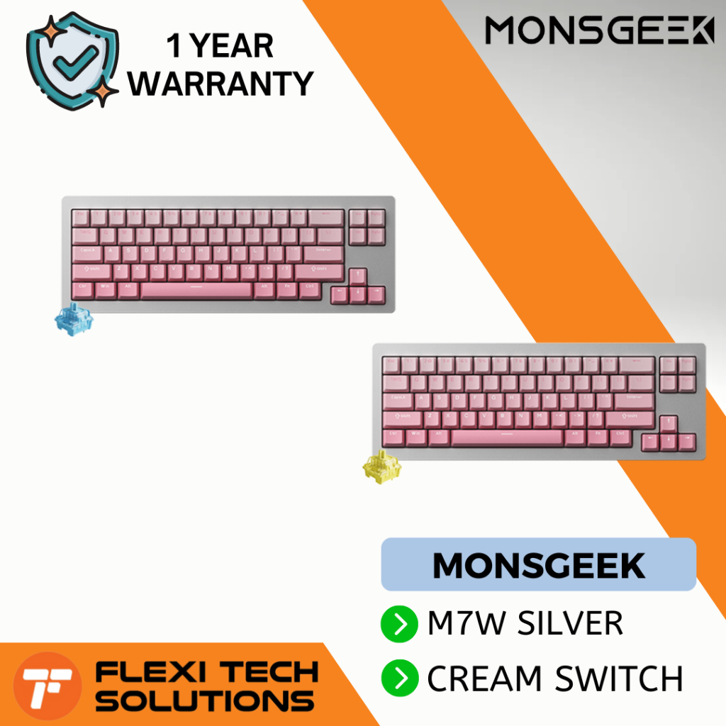 Flexi Tech MonsGeek M7W Silver Wireless Hot-Swap Keyboard - Akko Cream ...