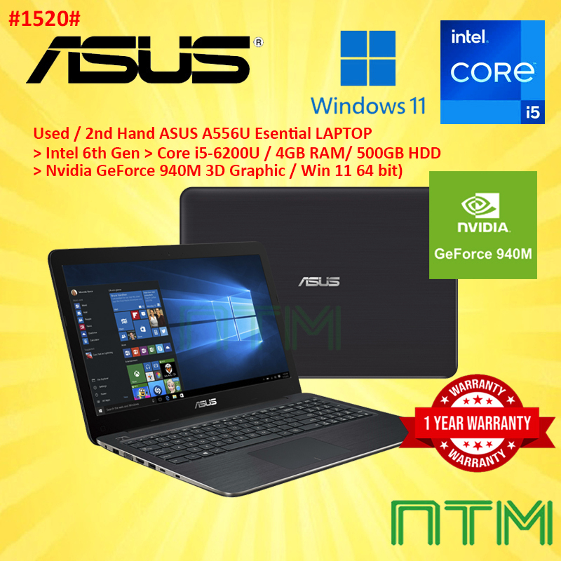 #1520 *Used ASUS A556U intel Core i5-6200U 4GB 500GB HDD Nvidia GT940M 2GB Win11 1 Year Warranty ...