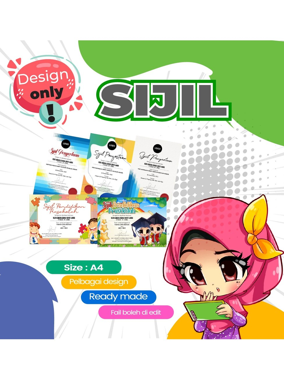 DESIGN ONLY !! Template Sijil Certificate Template Editable | Shopee ...