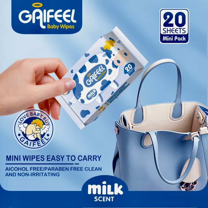 GAIFEEL MINI Baby Wipes 20 Sheets 1 Pack Unscented Milk Scent Wet Wipes ...