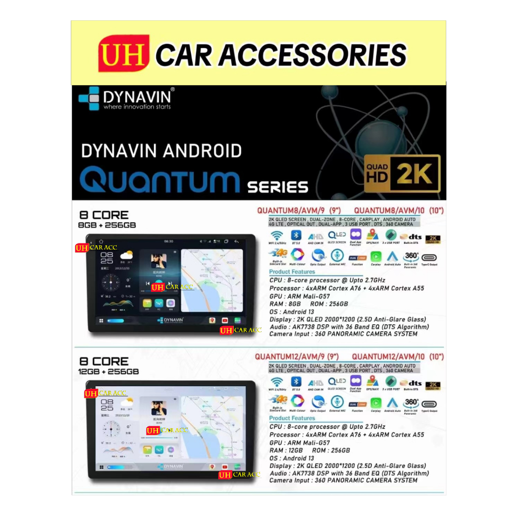 DYNAVIN QUANTUM SERIES 2K 8 CORE 8+256GB 12+256GB 9 10 INCH ANDROID ...