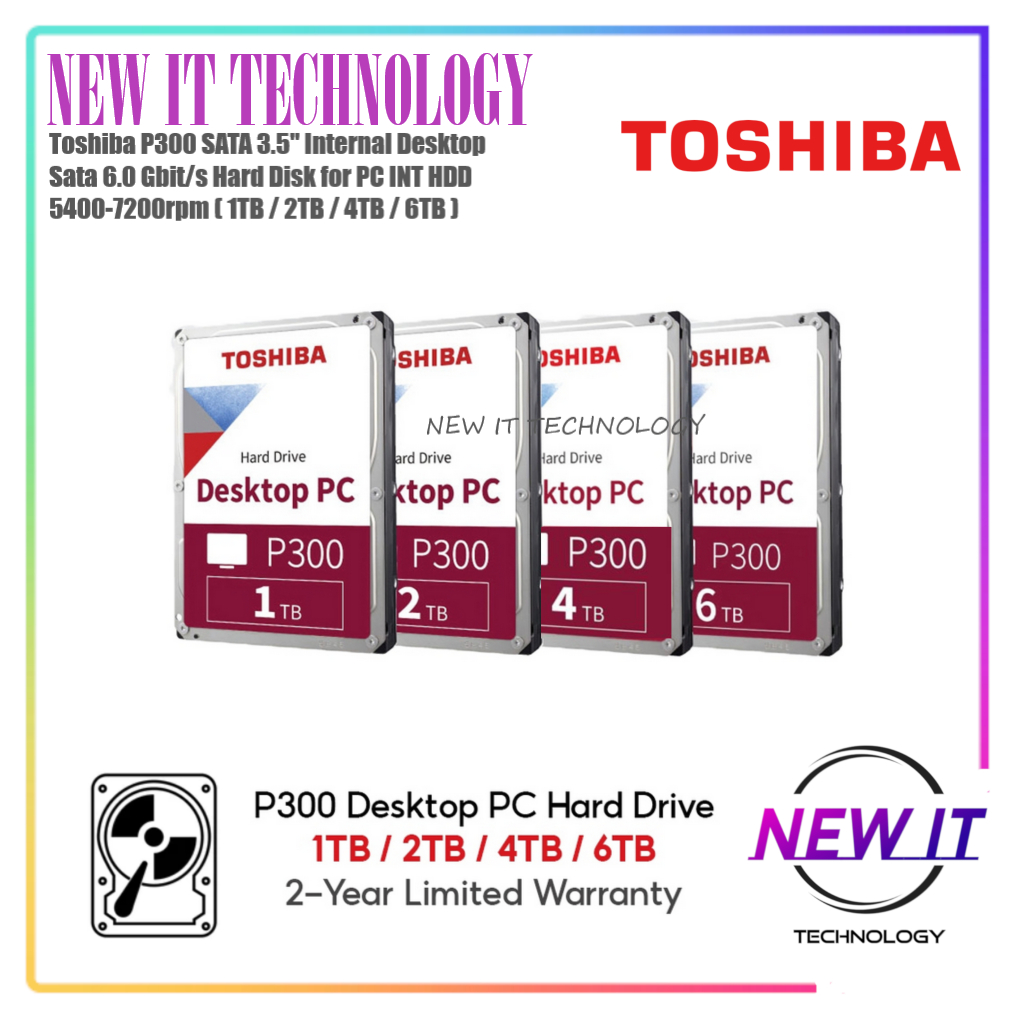 Toshiba P300 SATA 3.5" Internal Desktop Sata 6.0 Gbit/s Hard Disk for PC INT HDD 5400-7200rpm ...